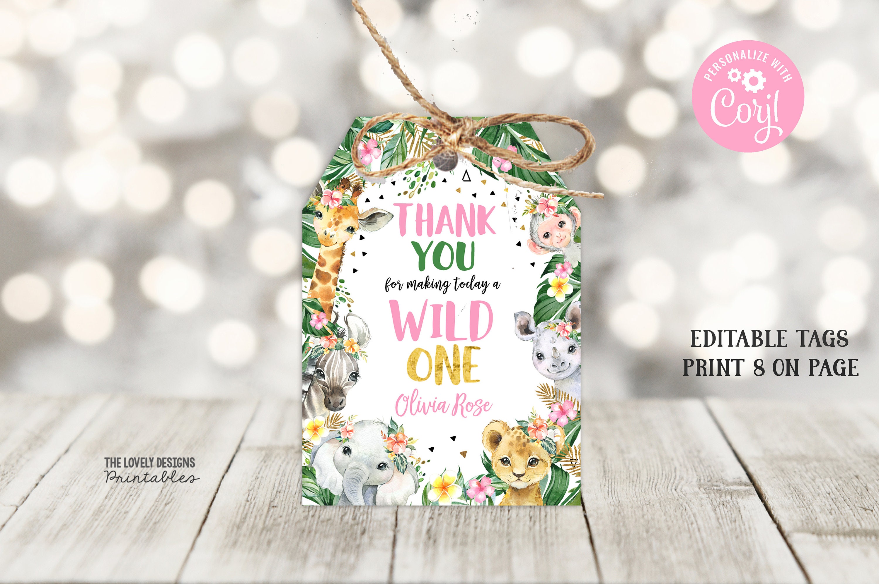 EDITABLE Wild One Jungle Favor Tags Safari Animals Tag Jungle | Etsy