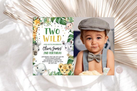 Editable TWO Wild Birthday Photo Invitation TWO Wild Jungle | Etsy