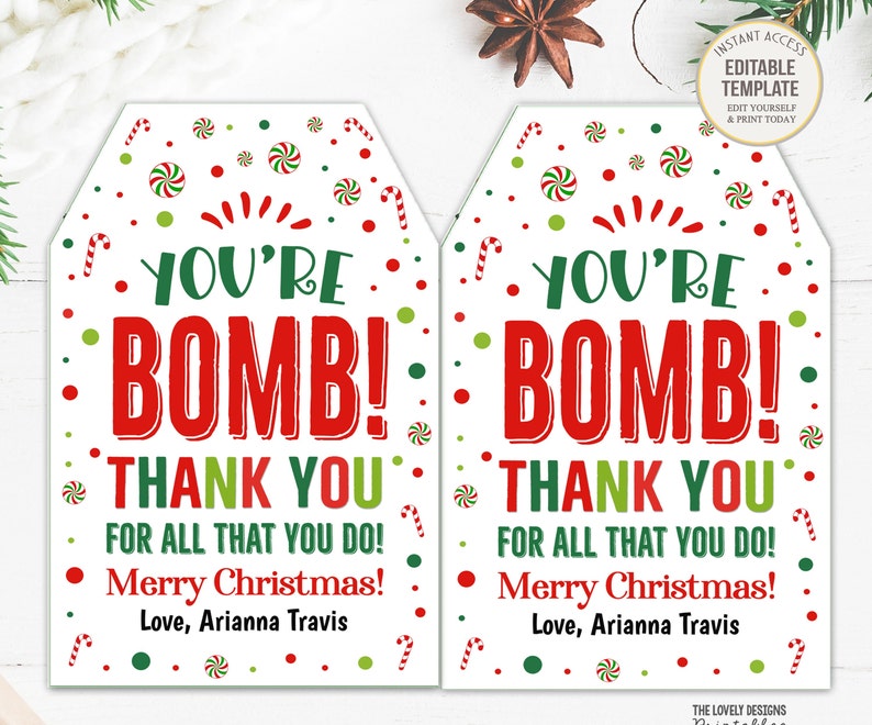 Christmas Appreciation Gift Tag, You're the Bomb, Teacher Employee ...