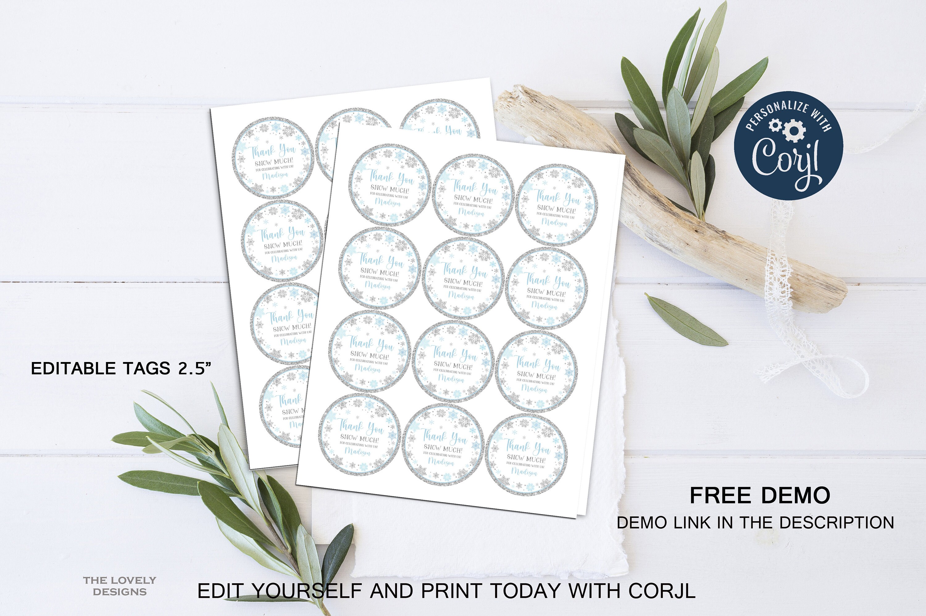 EDITABLE Winter Gift Tag 2.5 Winter Baby Shower Snow - Etsy