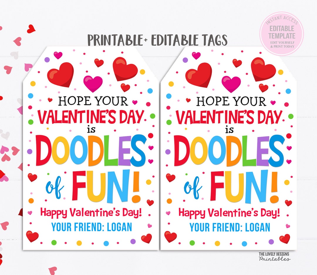 Doodles of Fun Valentine Tag, Drawing Pen Sketch Pad Game Valentine's ...