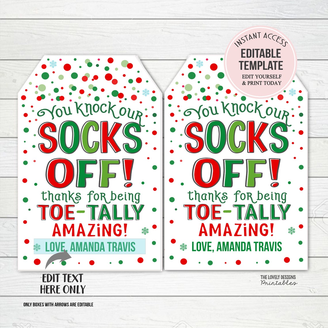 Christmas Sock Gift Tags Staff Toe-tally Amazing Teacher Staff Nurse ...