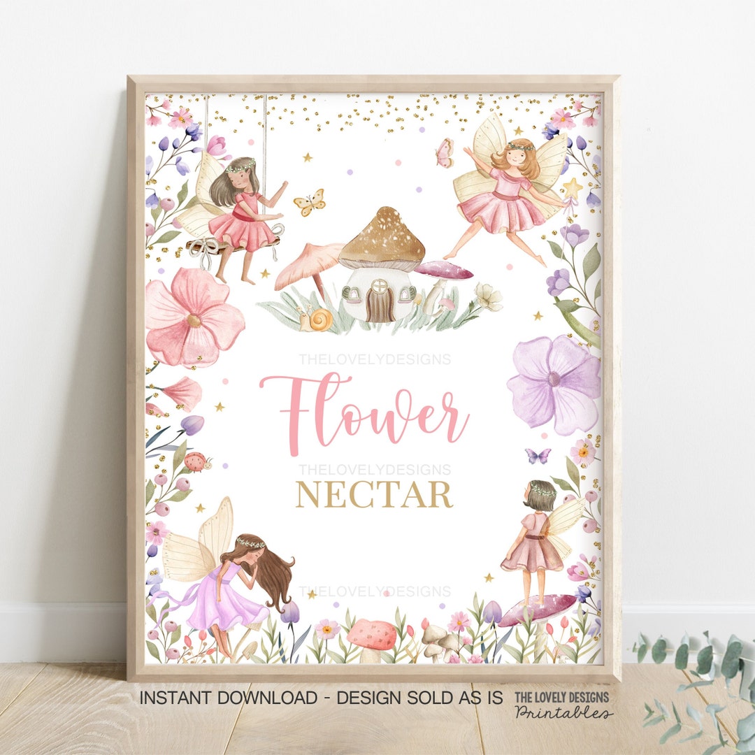 Fairy Flower Nectar Sign Fairy Birthday Whimsical Wildflower Enchanted ...