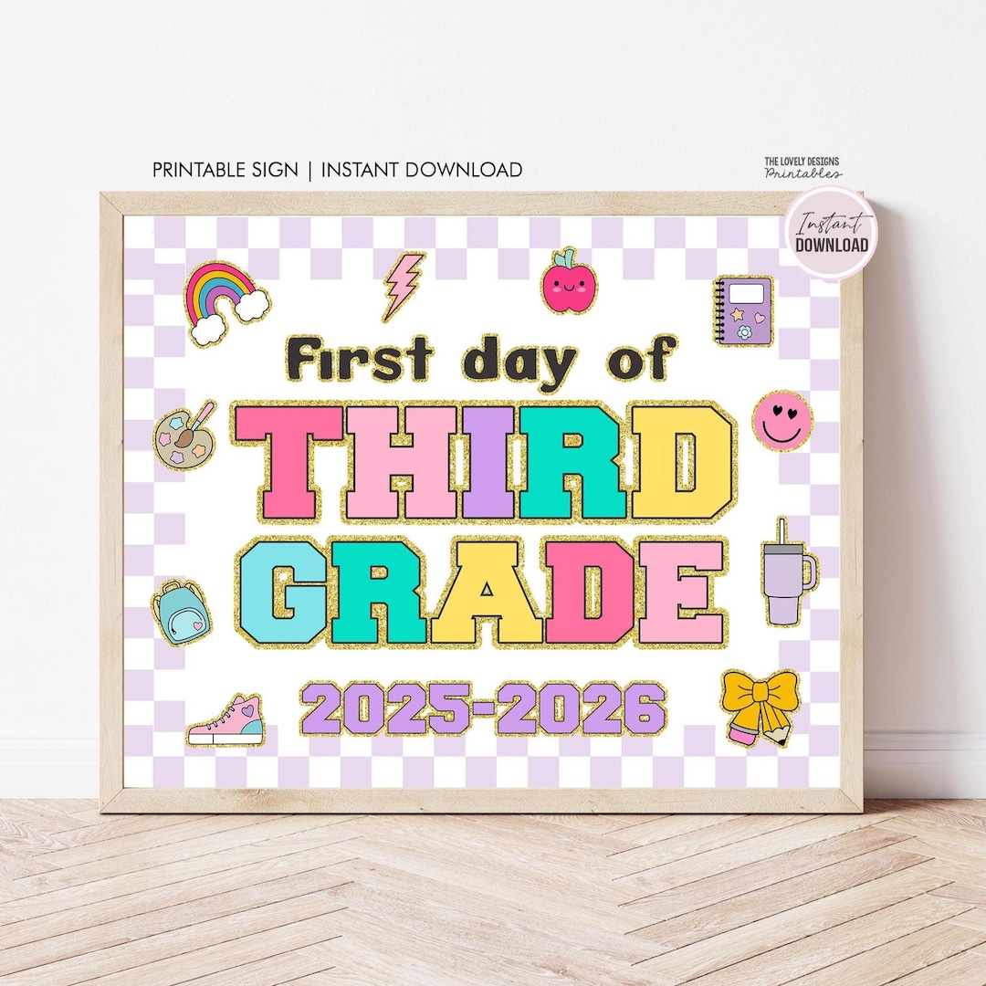 First Day of 3rd Grade Sign, First Day of Third Grade Sign, INSTANT ...