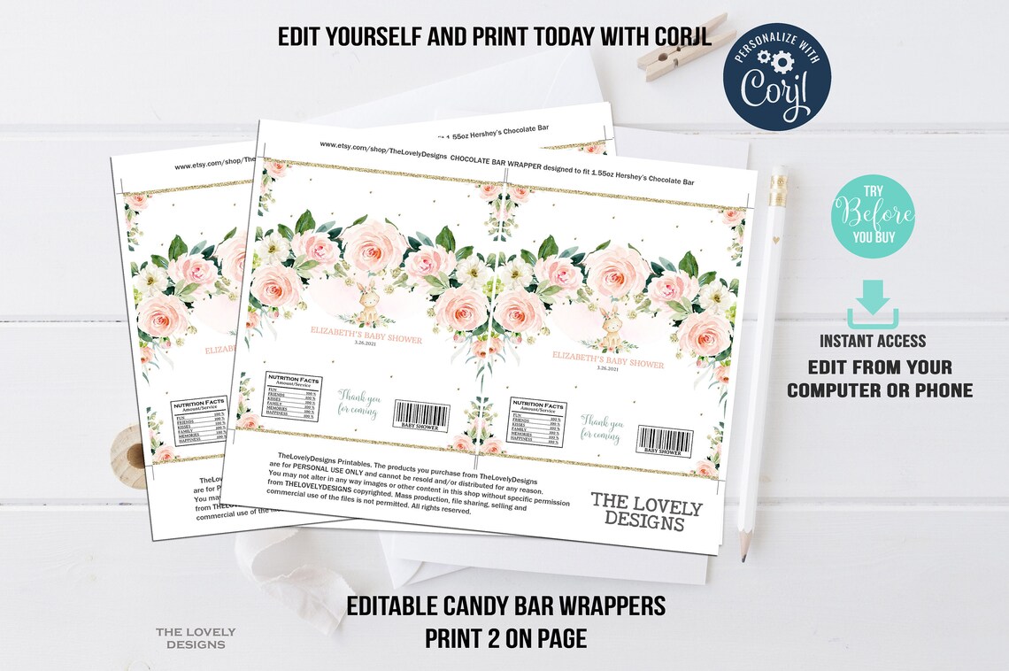 EDITABLE Bunny Candy Bar Wrappers Bunny Baby Shower Favors - Etsy