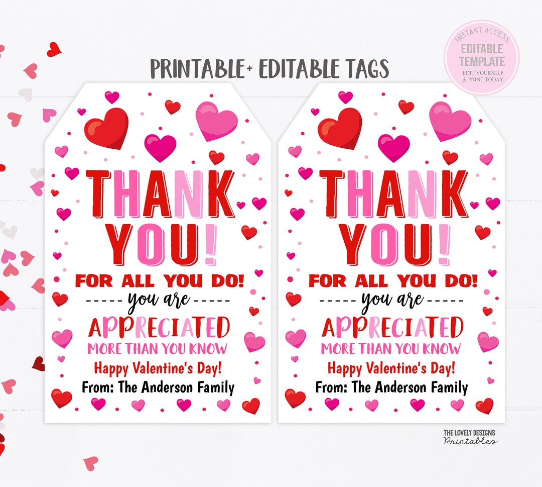 Valentines Tag Thank You for All You Do Valentine's Day Gift Tags ...