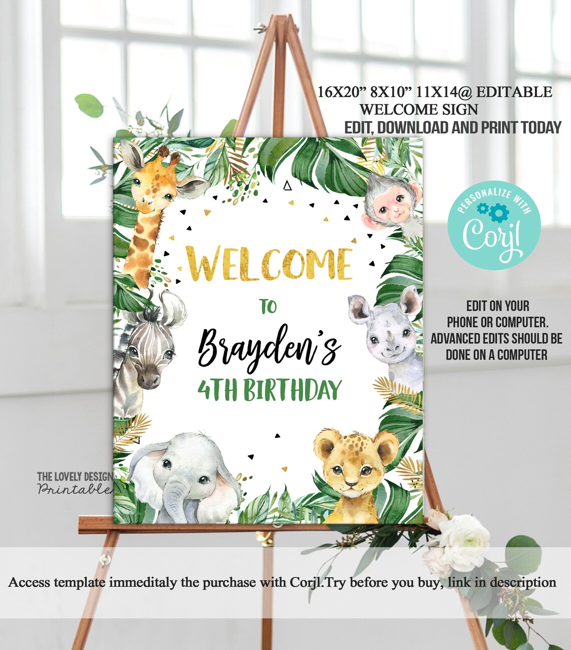 EDITABLE Jungle Welcome Sign Jungle Birthday Party Sign Jungle - Etsy