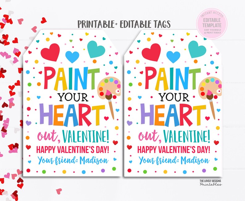 Valentine's Day Paint Gift Tag, Paint Your Heart Out Valentine Tag, Non ...