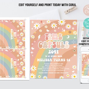 EDITABLE Groovy Time Capsule Sign Matching Card Groovy Girl 1st ...