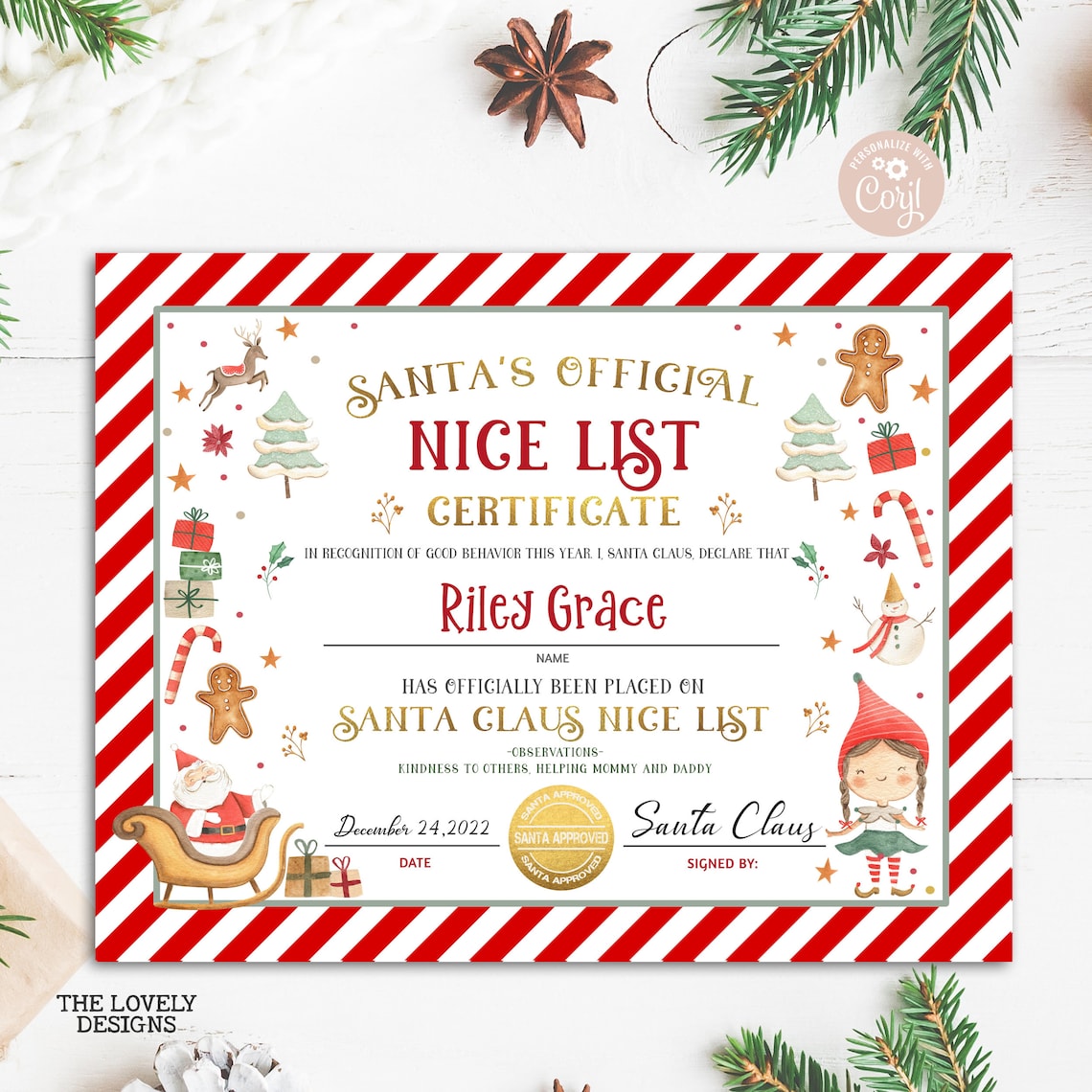 EDITABLE Santa Claus Official Nice List Certificate Letter - Etsy