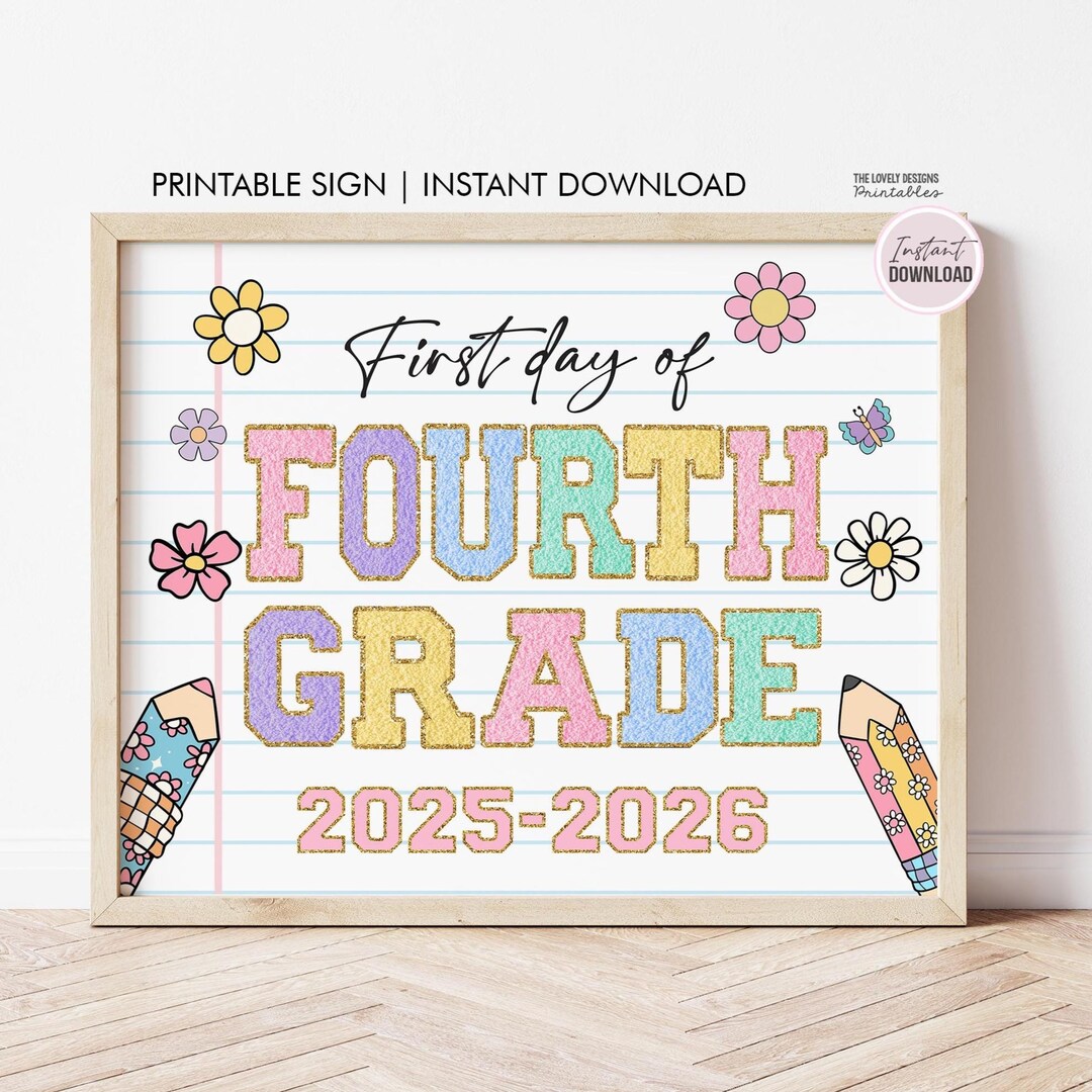 First Day of 4th Grade Sign, First Day of Fourth Grade Sign, INSTANT ...