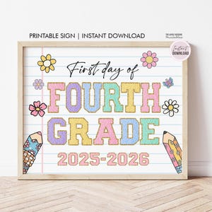First Day of 4th Grade Sign, First Day of Fourth Grade Sign, INSTANT ...