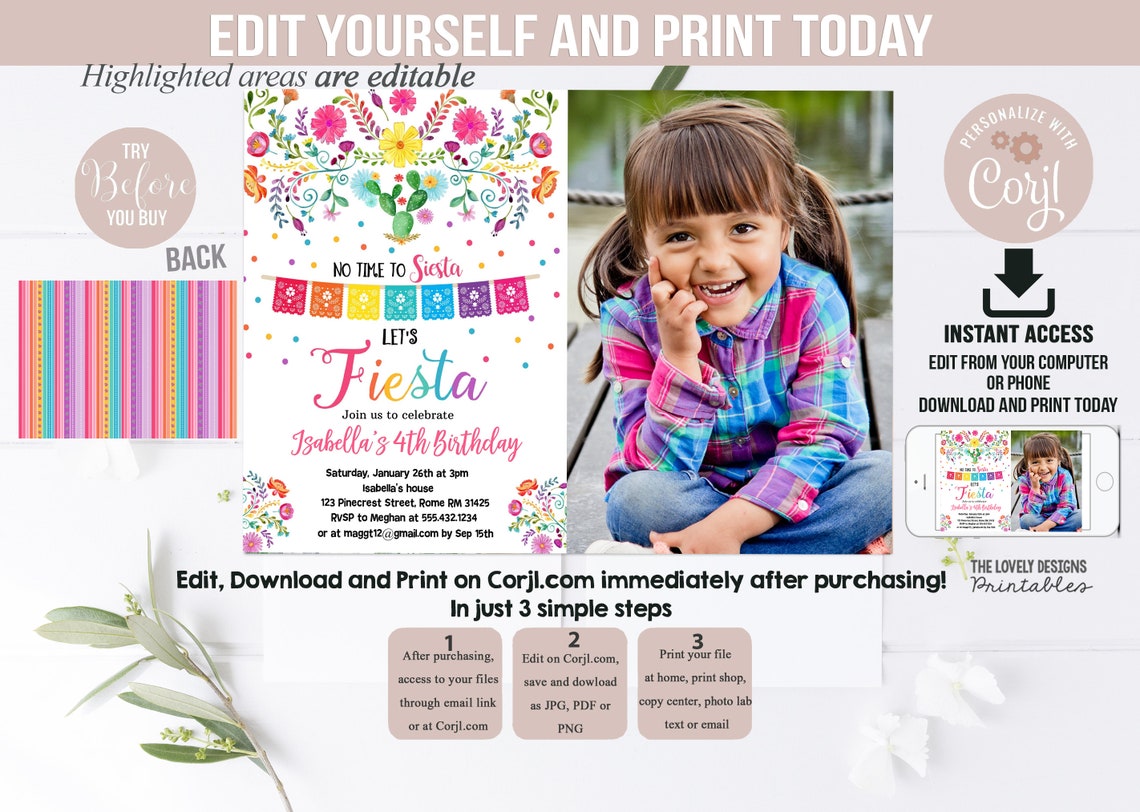 EDITABLE Fiesta Invitation Invitation Fiesta Birthday | Etsy