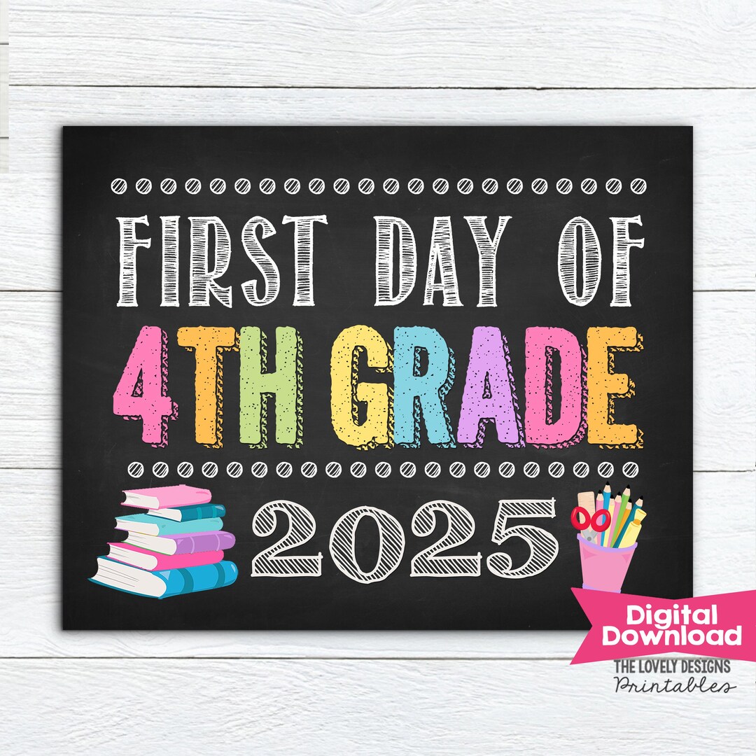 Girl First Day of 4th Grade Sign, First Day of Fourth School Sign Back ...