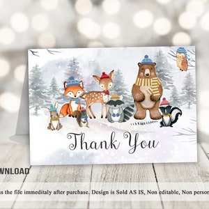Woodland Folded Thank You Card Printable Woodland Winter Baby Shower ...