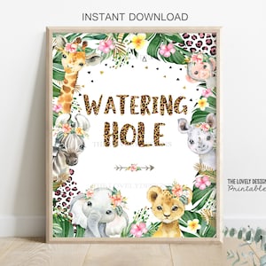 Watering Hole Sign Jungle Birthday Sign Wild Leopard Print Jungle Girl ...