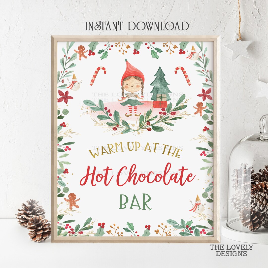 Elf Hot Chocolate Bar Sign Christmas Winter Elf Girl Birthday Party ...