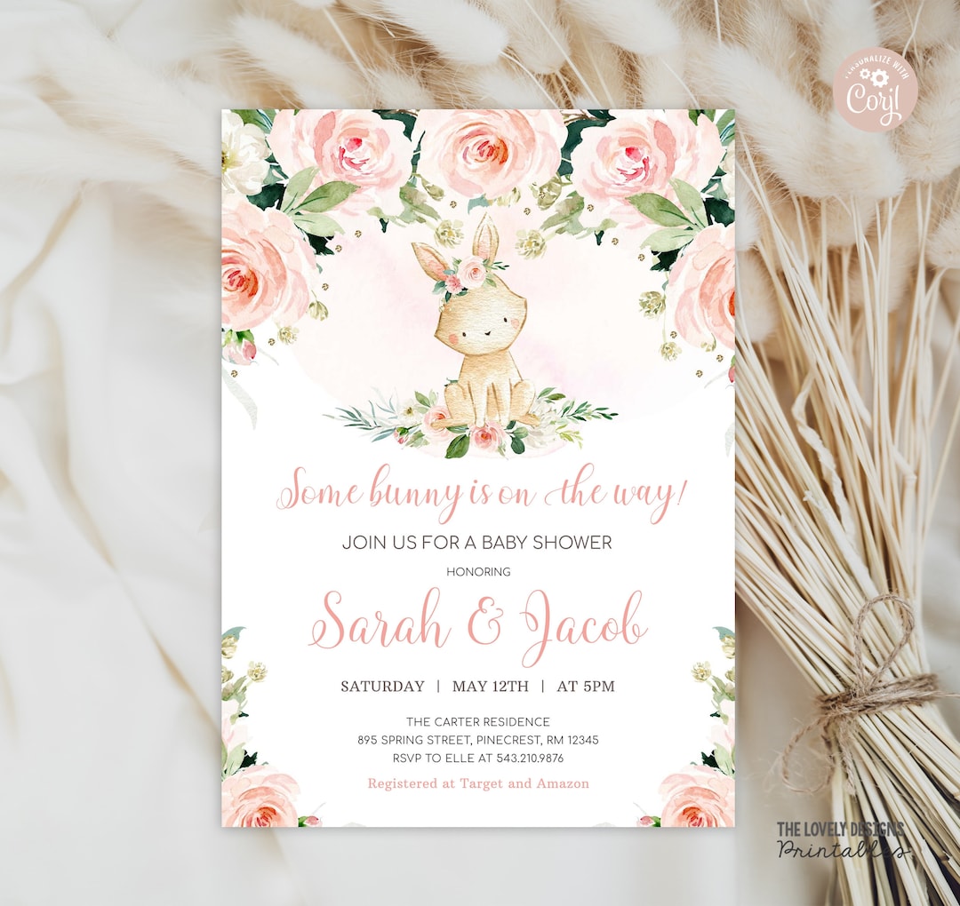 Editable Some Bunny is on the Way Invitation Girl Bunny Baby Shower ...