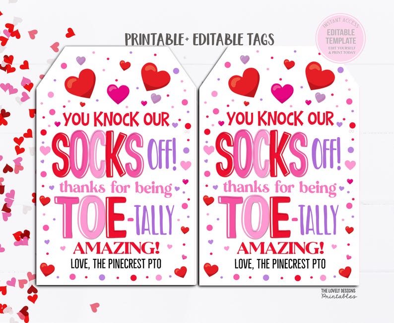Valentine Socks Gift Tags Knock Our Socks off Valentine Tag Staff Toe ...