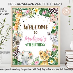 EDITABLE Leopard Print Welcome Sign Girl Leopard Birthday Party Sign ...