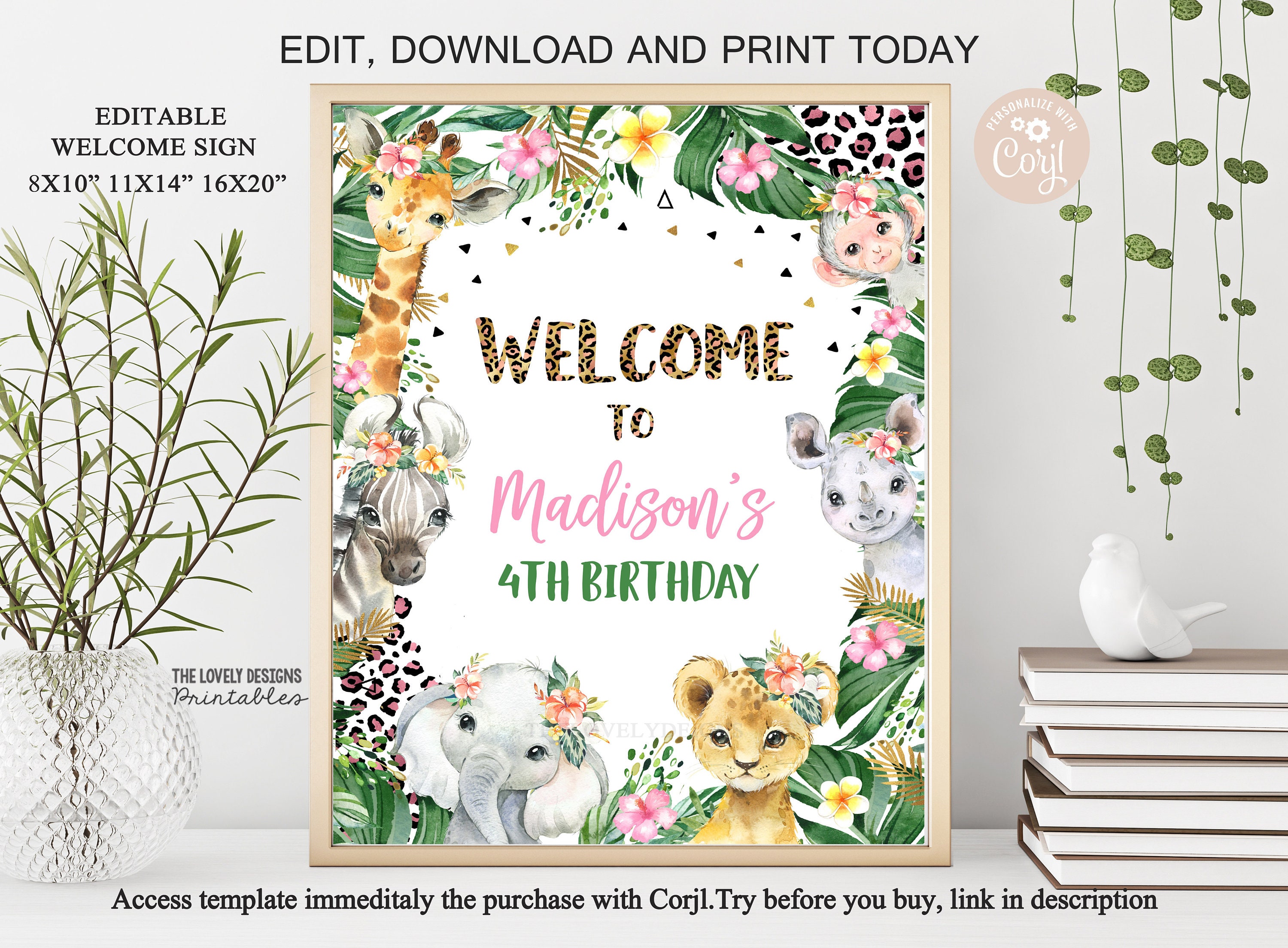 EDITABLE Leopard Print Welcome Sign Girl Leopard Birthday Party Sign ...