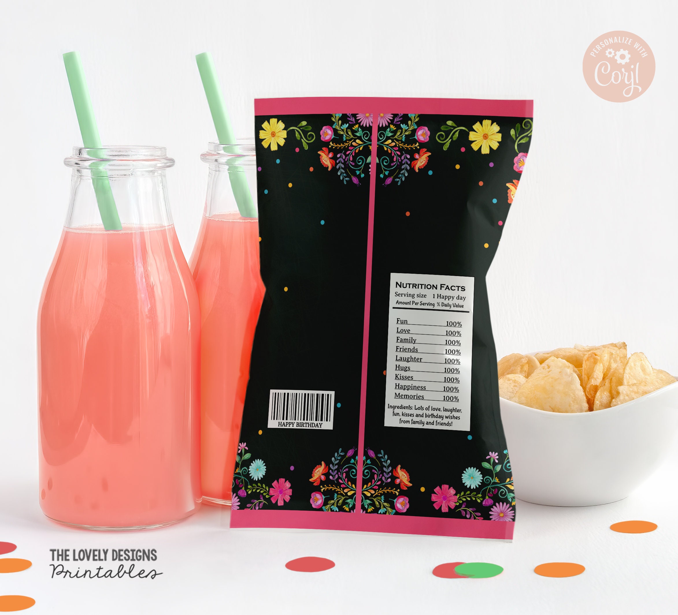 Editable Fiesta Chip Bag Wrapper Fiesta Birthday Chalkboard Label ...