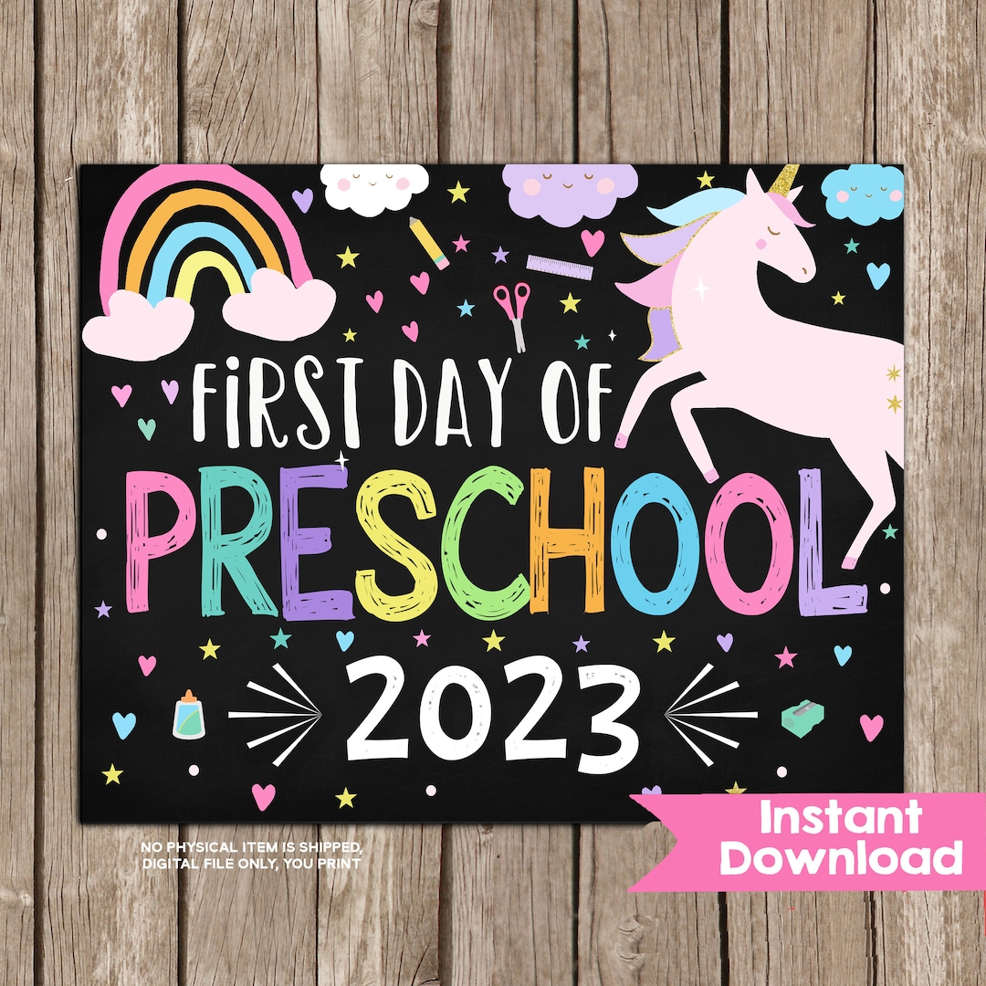 Unicorn First Day of Preschool Sign Girl Modern Unicorn First - Etsy