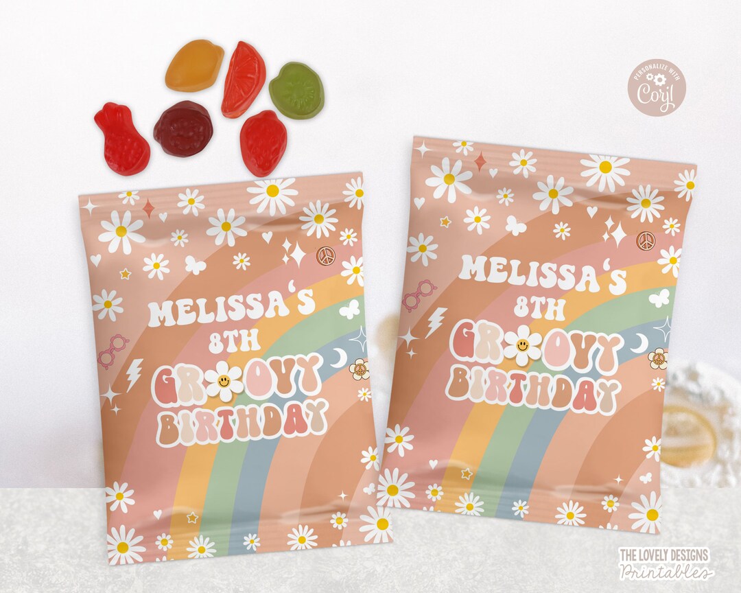 EDITABLE Groovy Birthday Fruit Snacks Wrapper Groovy Daisy - Etsy