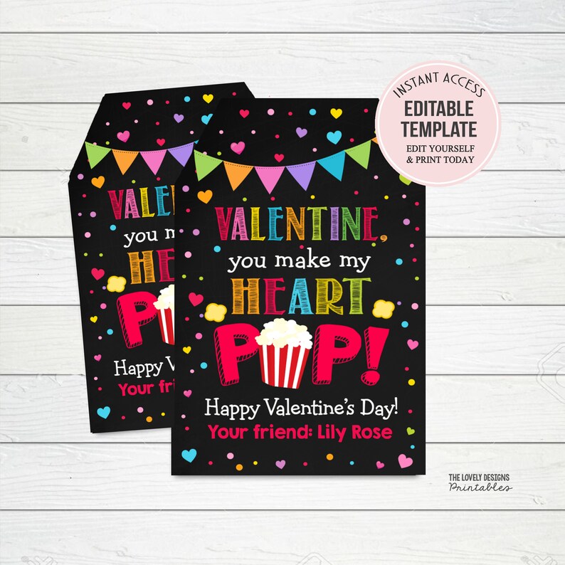 Valentine Popcorn Tag You Make My Heart Pop Popcorn Valentine - Etsy