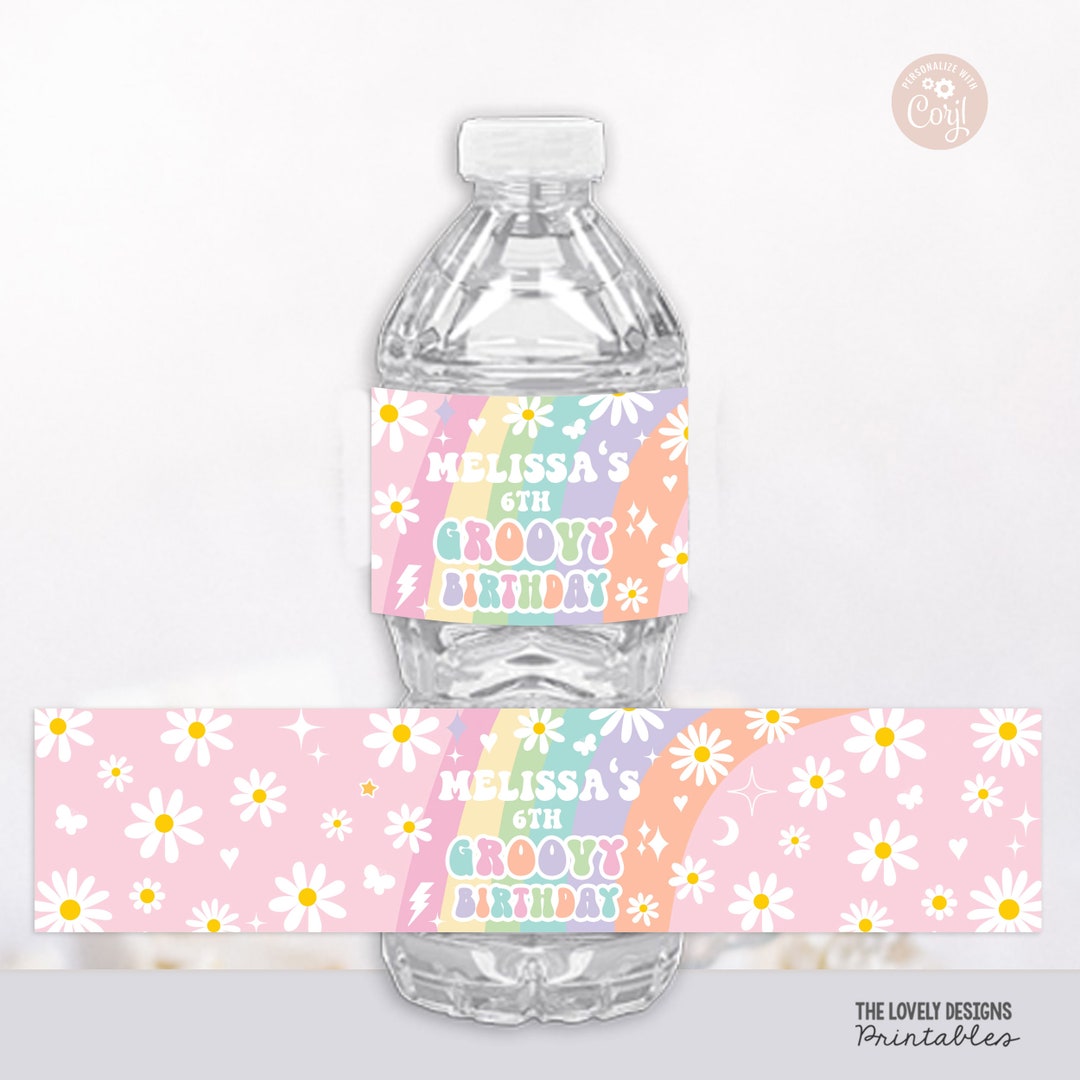 EDITABLE Groovy Bottle Label Daisy Groovy Birthday Rainbow Pink Purple ...