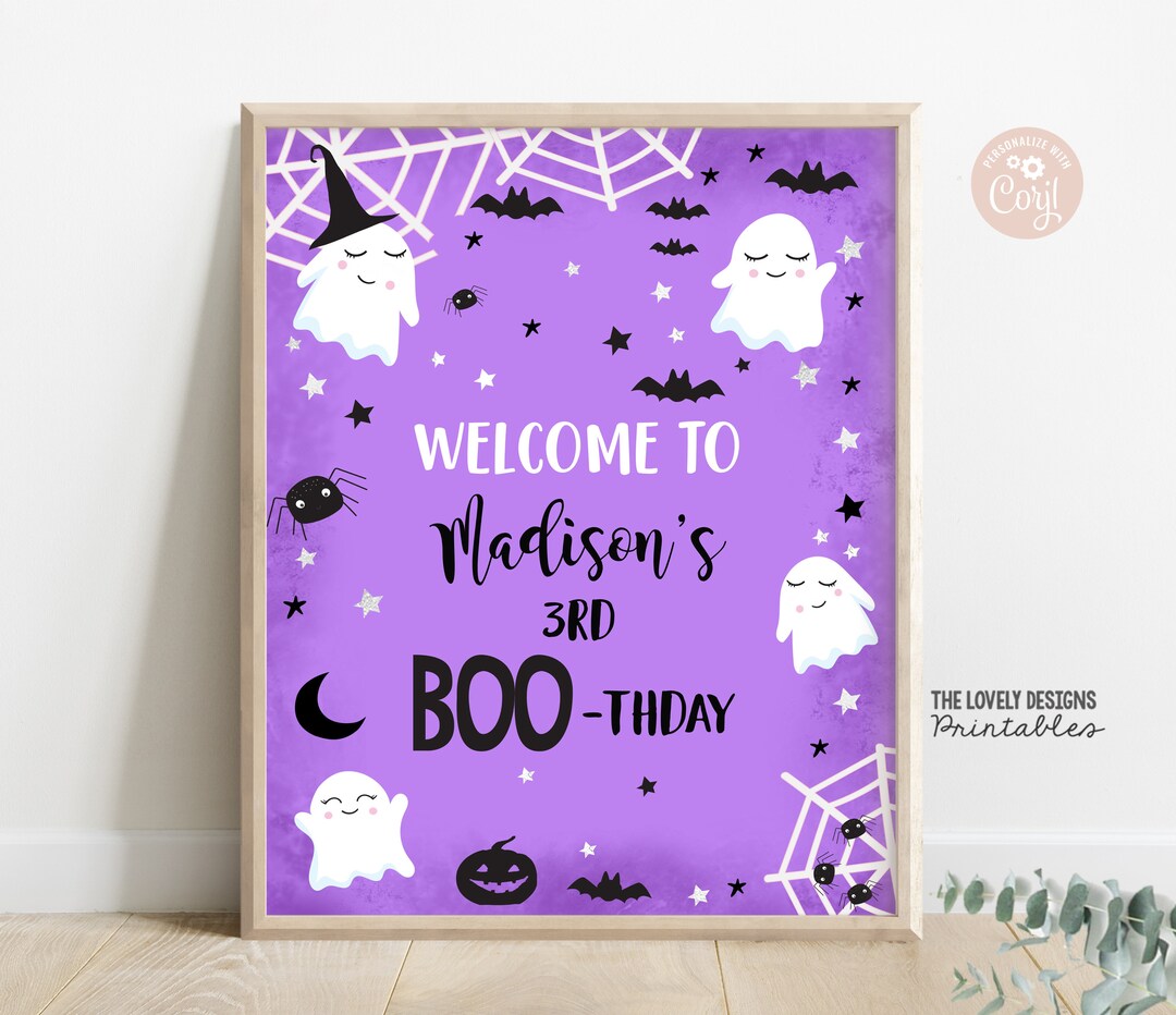 Editable Halloween Welcome Sign Halloween Birthday Purple Ghost Sign ...