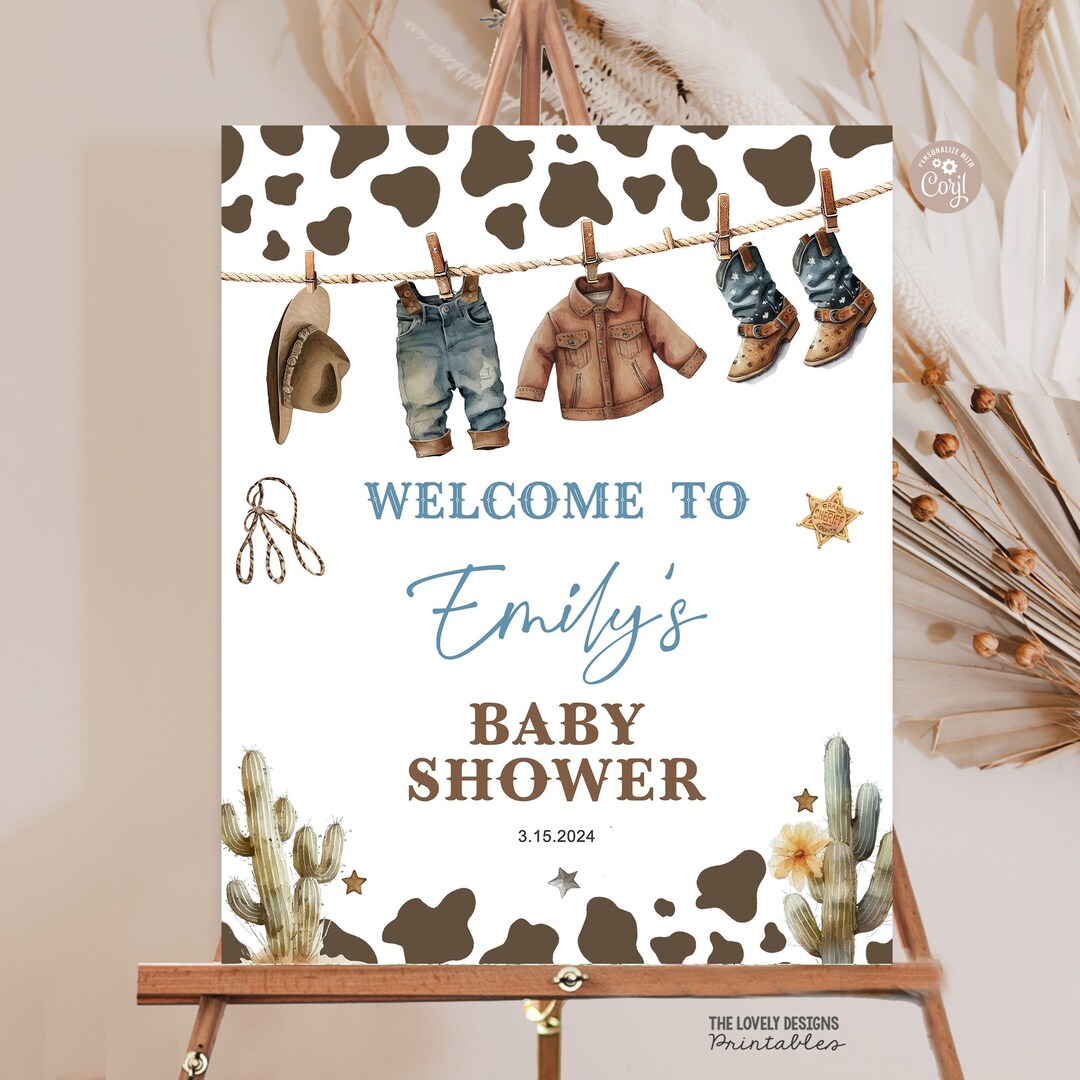 Cowboy Baby Shower Welcome Sign Country Western Wild Boy West A Little ...