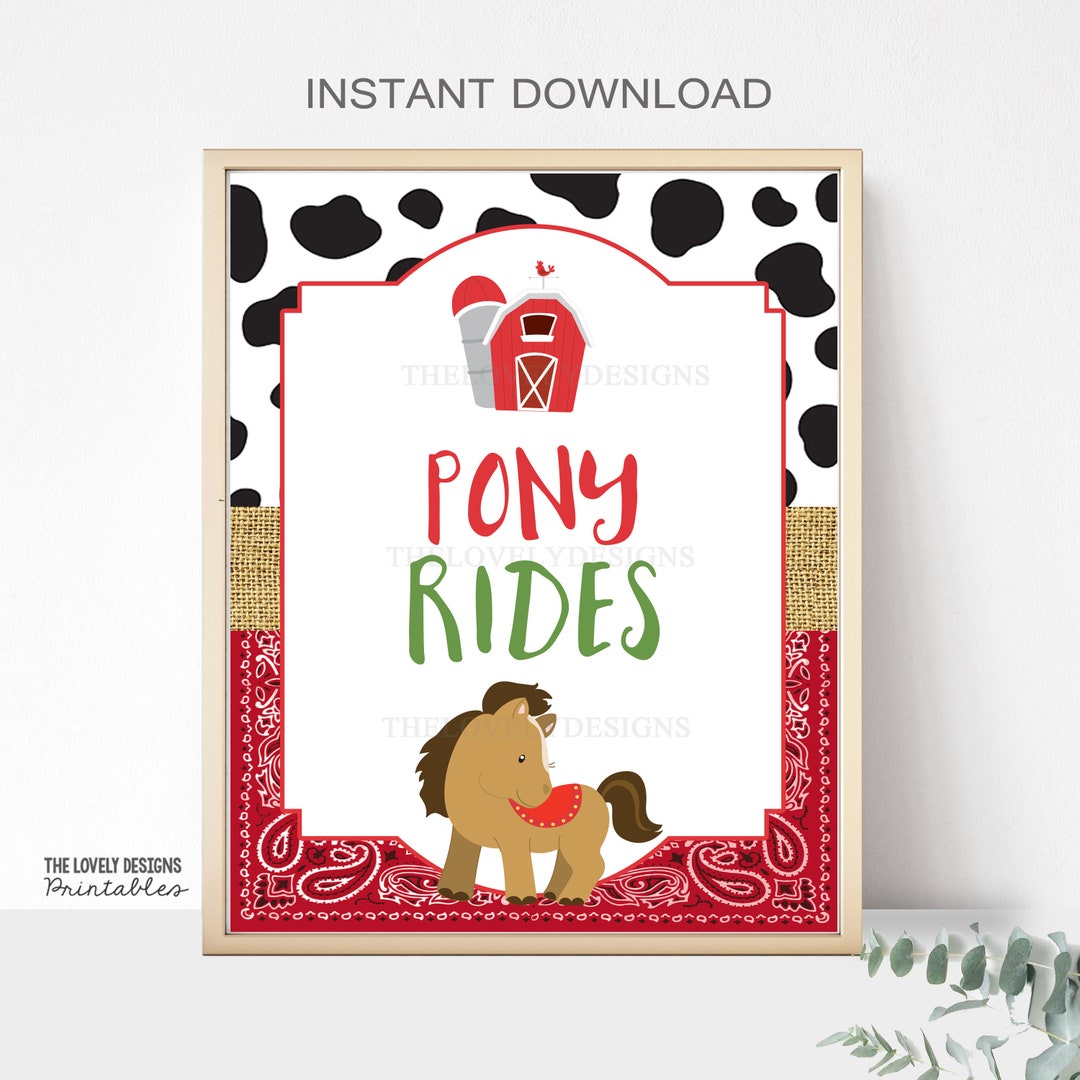 Farm Pony Rides Sign Farm Birthday Party Farm Bandana Red Animals ...