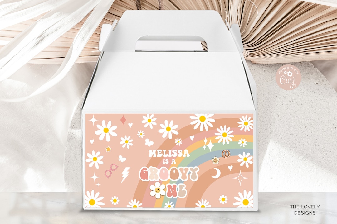 Editable Groovy One Gable Box Label Groovy 1st Birthday Party Favor ...