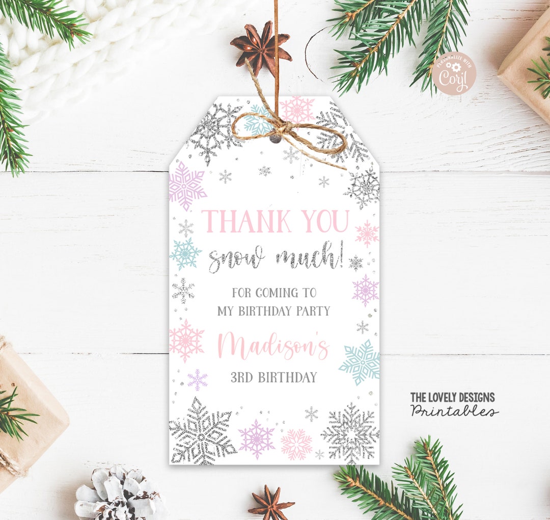 EDITABLE Winter Favor Tag Winter Birthday Gift Tag Snowflakes Pink ...