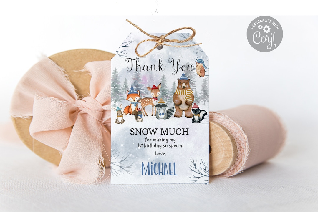 Editable Woodland Winter Favor Tag Woodland Birthday Gift Tags Winter ...