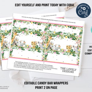 Editable Jungle Wild One Candy Bar Wrappers Jungle Girl Birthday Party ...