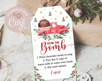 Editable Hot Chocolate Bomb Tags Hot Cocoa Bomb Instructions Favor Tags ...