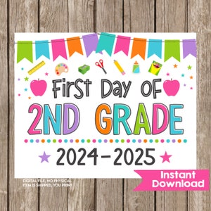 Girl First Day of 2nd Grade Sign INSTANT DOWNLOAD Photo Prop First Day ...