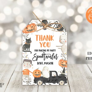 EDITABLE Halloween Gift Tags Halloween Birthday Favor Tags Spooktacular ...