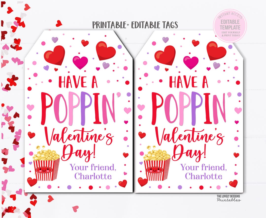 Have a Poppin Valentine's Day Tag, Popcorn Valentine Tag, Popcorn Gift ...
