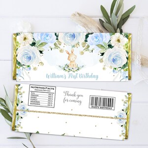 EDITABLE Boy Bunny Candy Bar Wrappers Bunny Birthday Party Favors ...