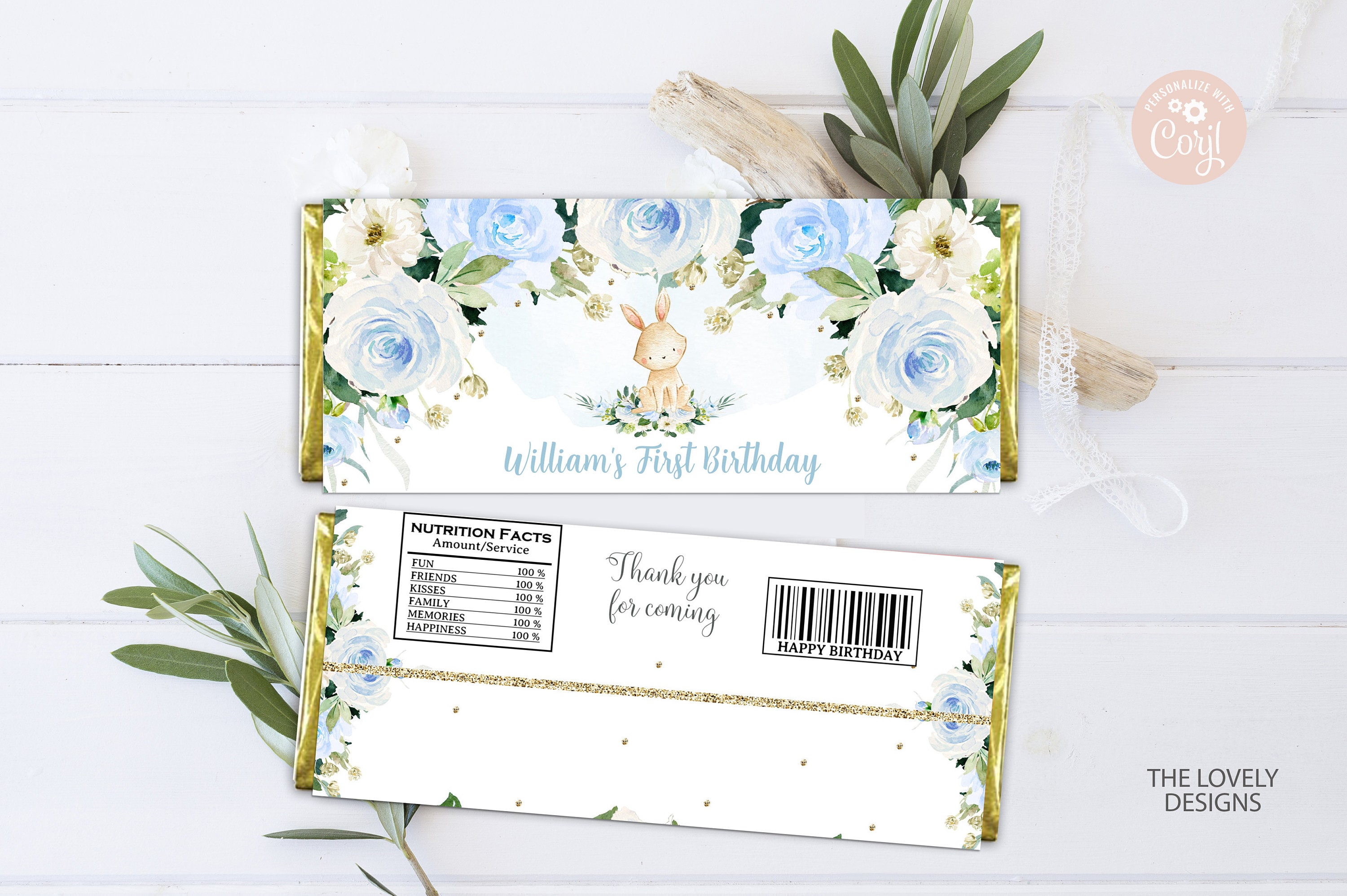 EDITABLE Boy Bunny Candy Bar Wrappers Bunny Birthday Party - Etsy