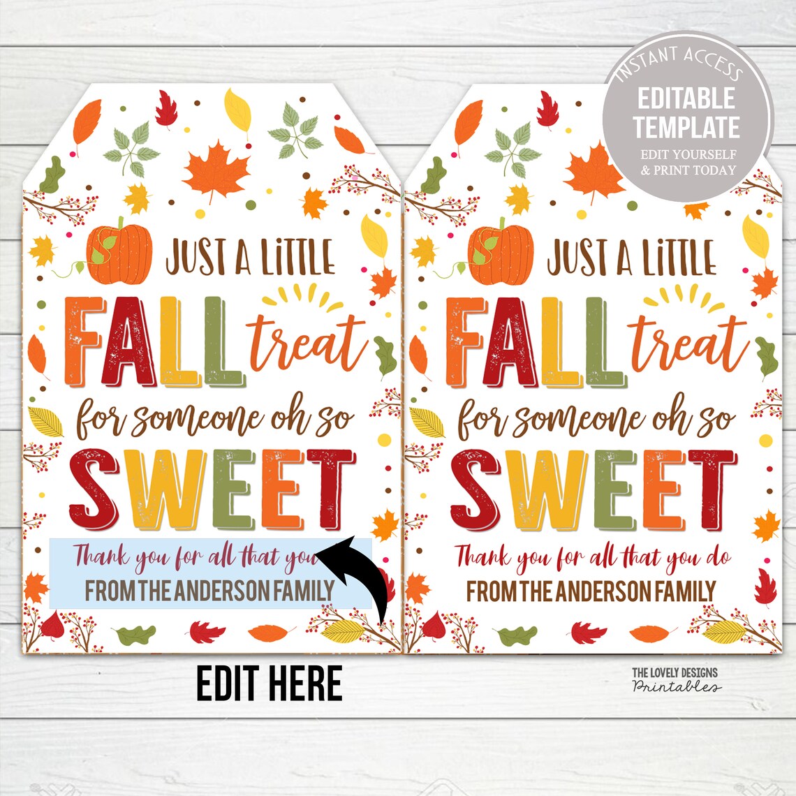 Thanksgiving Fall Treat Thank You Gift Tag Fall Appreciation Gift Tags ...