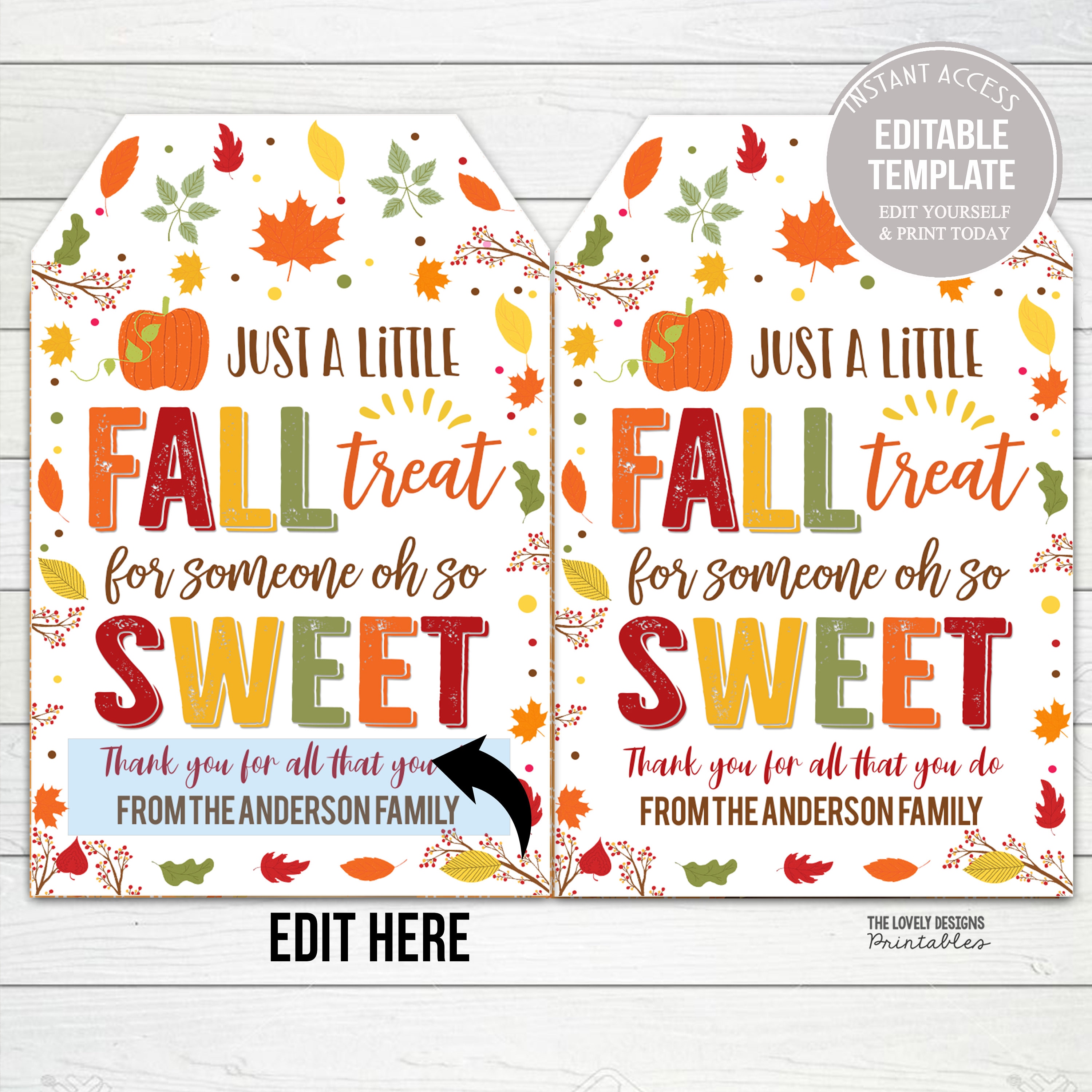 Thanksgiving Fall Treat Thank You Gift Tag Fall Appreciation Gift Tags ...