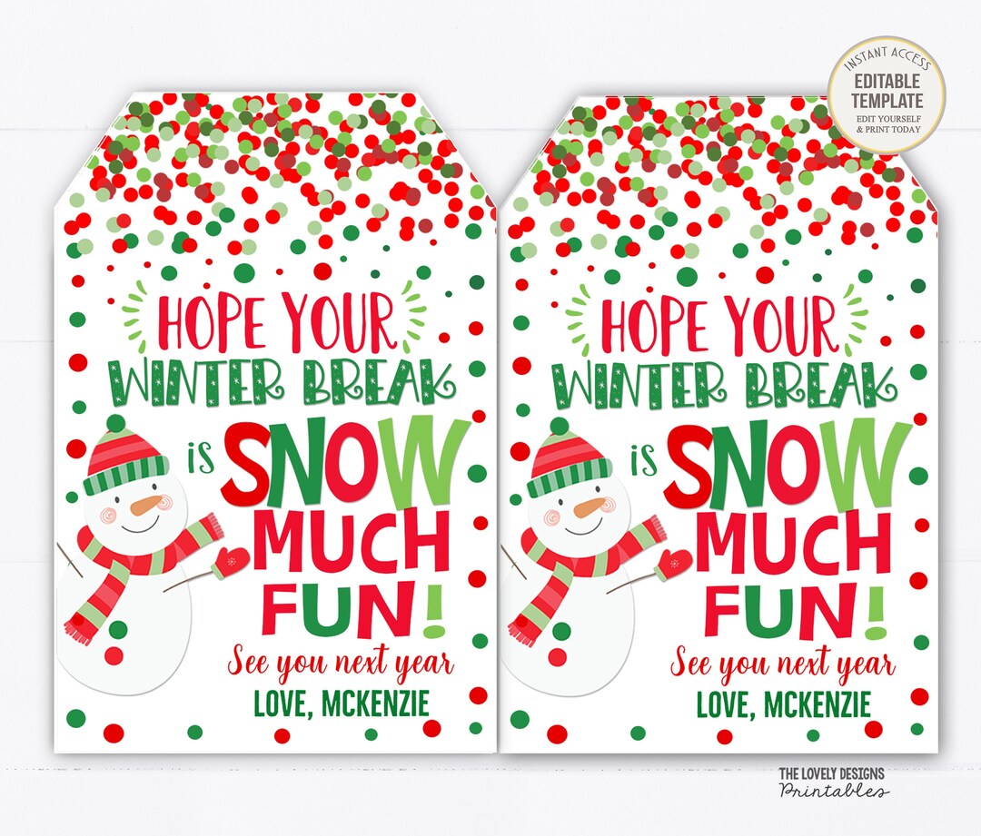 Hope Your Winter Break is Snow Much Fun Tag From Teacher Student ...