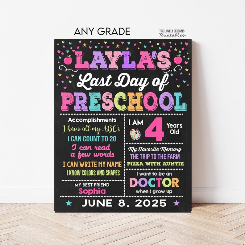 Last Day of School Sign Girl Last Day of School Chalkboard Printable ...