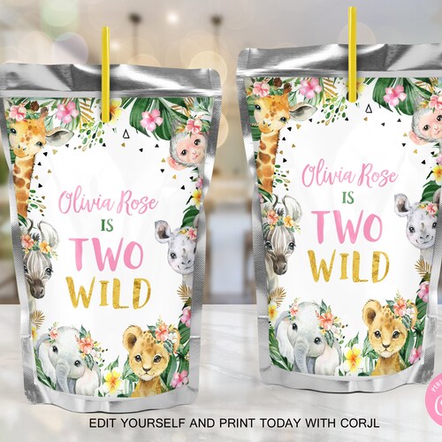 Safari Party Animals Bubble Bottle Labels Girl Jungle Two Wild - Etsy