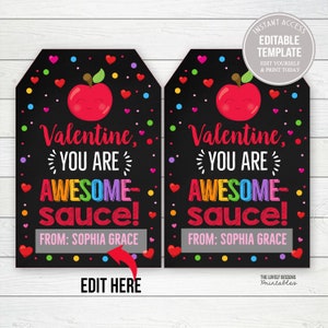 Applesauce Valentine Gift Tag You're Awesome Sauce - Etsy