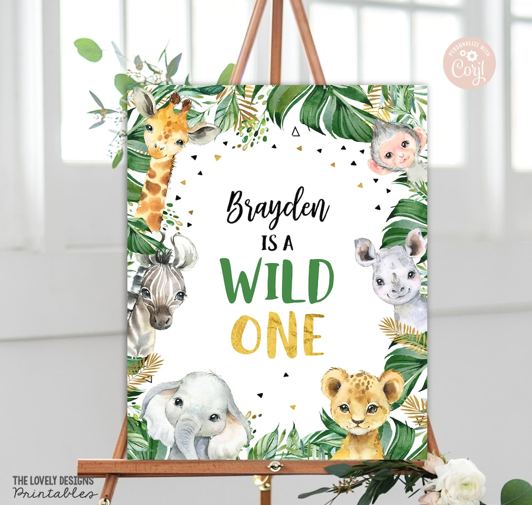 EDITABLE Jungle Wild One Birthday Sign Jungle Boy 1st Birthday Party ...